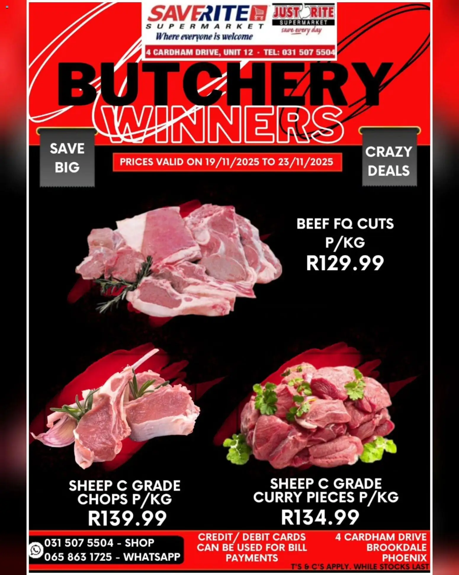 Saverite Butchery Winners from 19/11 - 23/11/2025